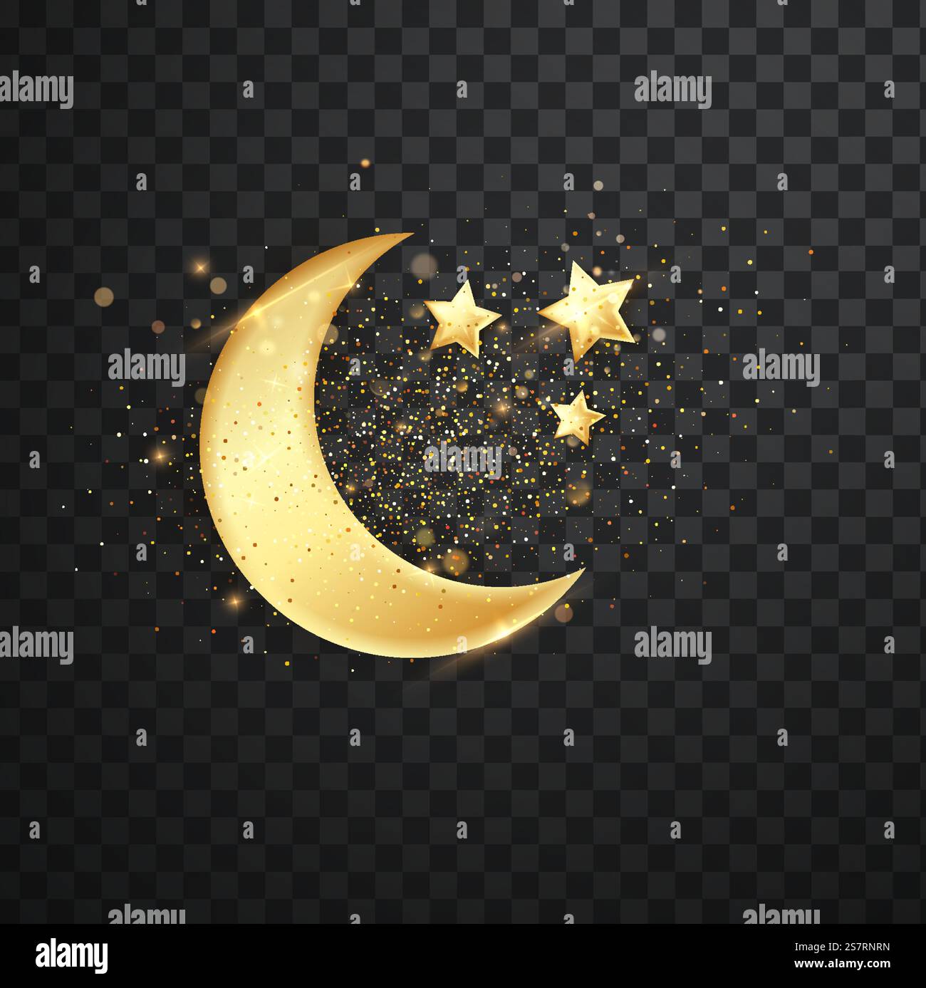 Golden reflective crescent moons with stars. Decorative vector elements ...