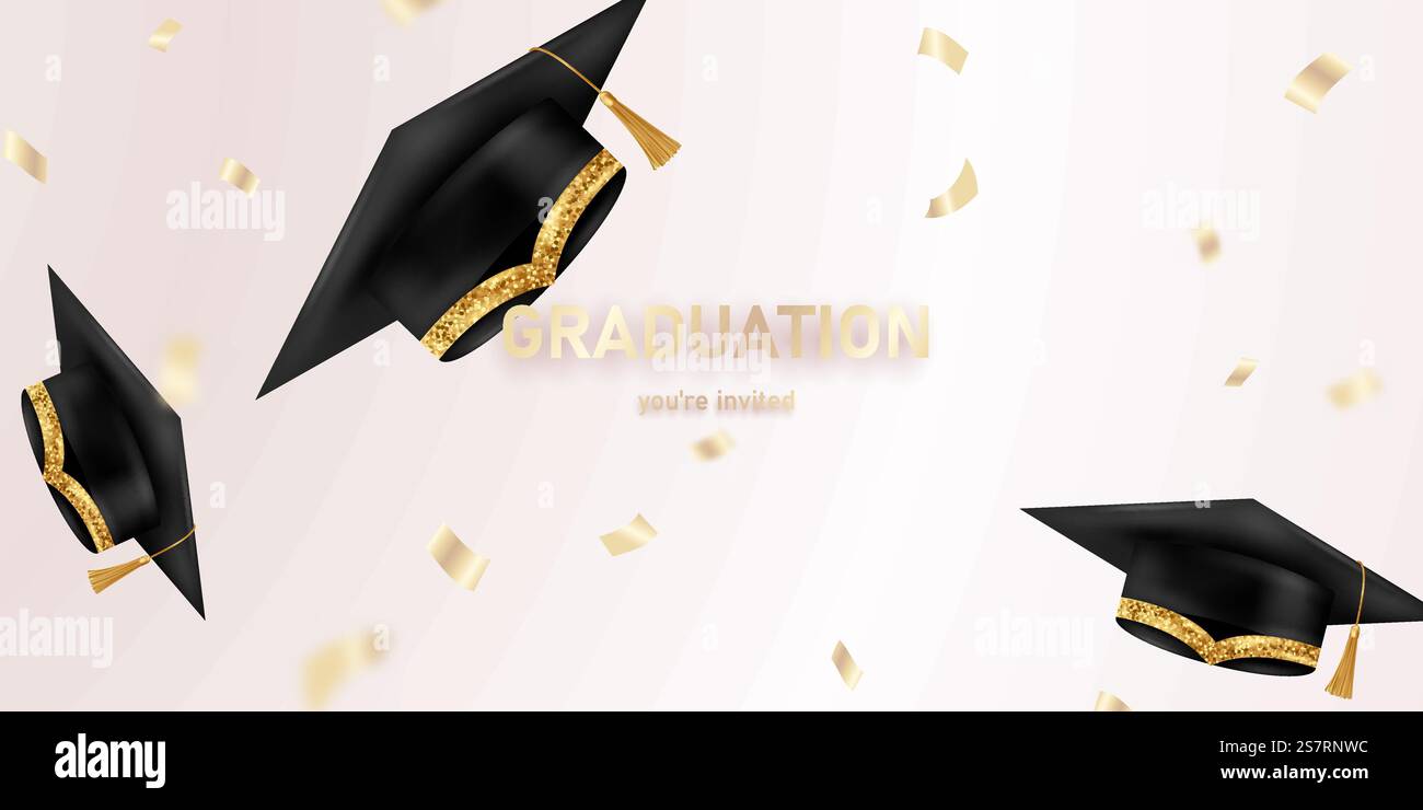 graduation design background realistic graduation hat Golden confetti ...