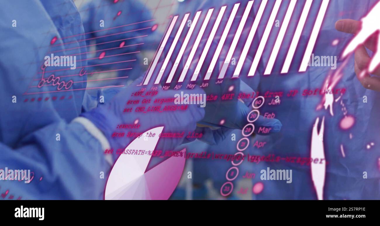 Image of data processing and diagrams over diverse surgeons in ...