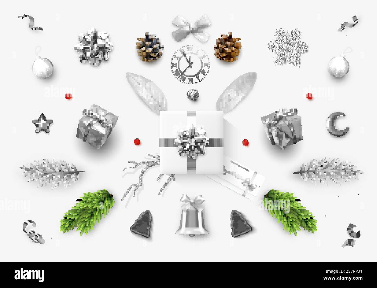 Set realistic Christmas objects for your design isolated on white ...