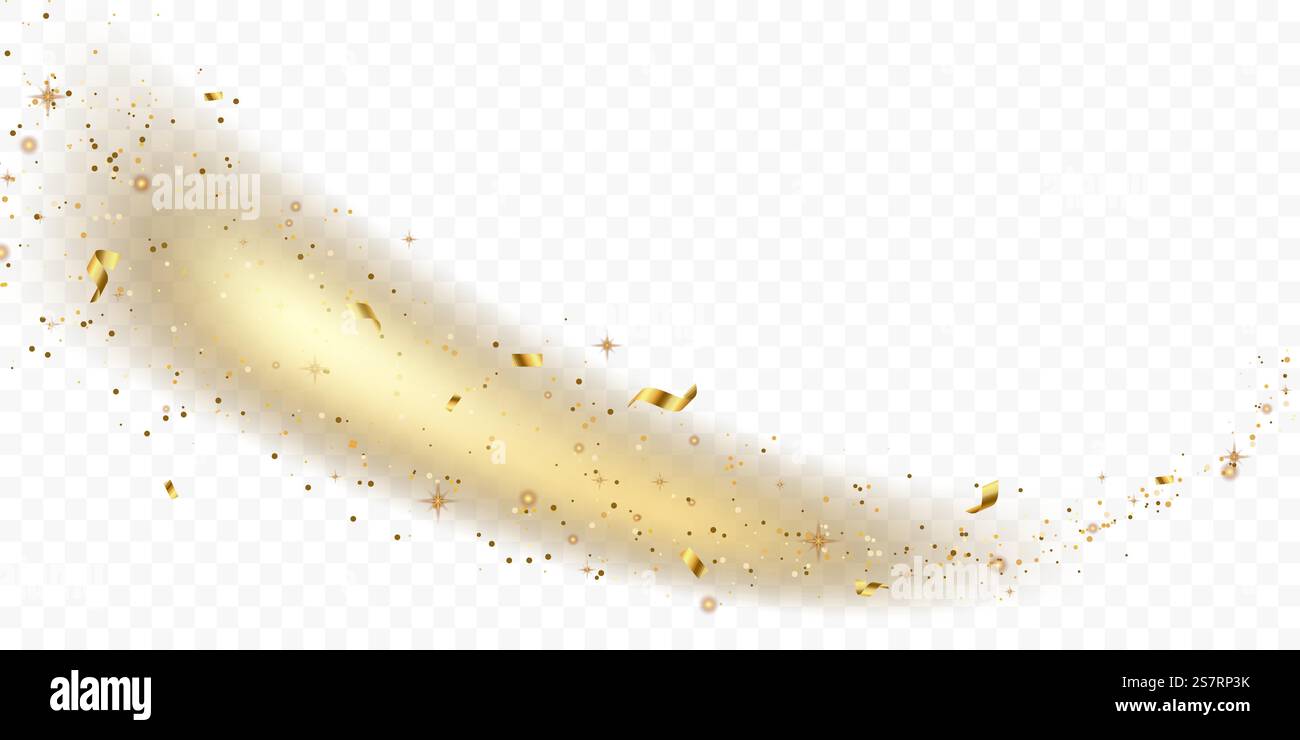 Golden confetti and zigzag ribbon falling from above streamer, tinsel vector Stock Vector Image ...