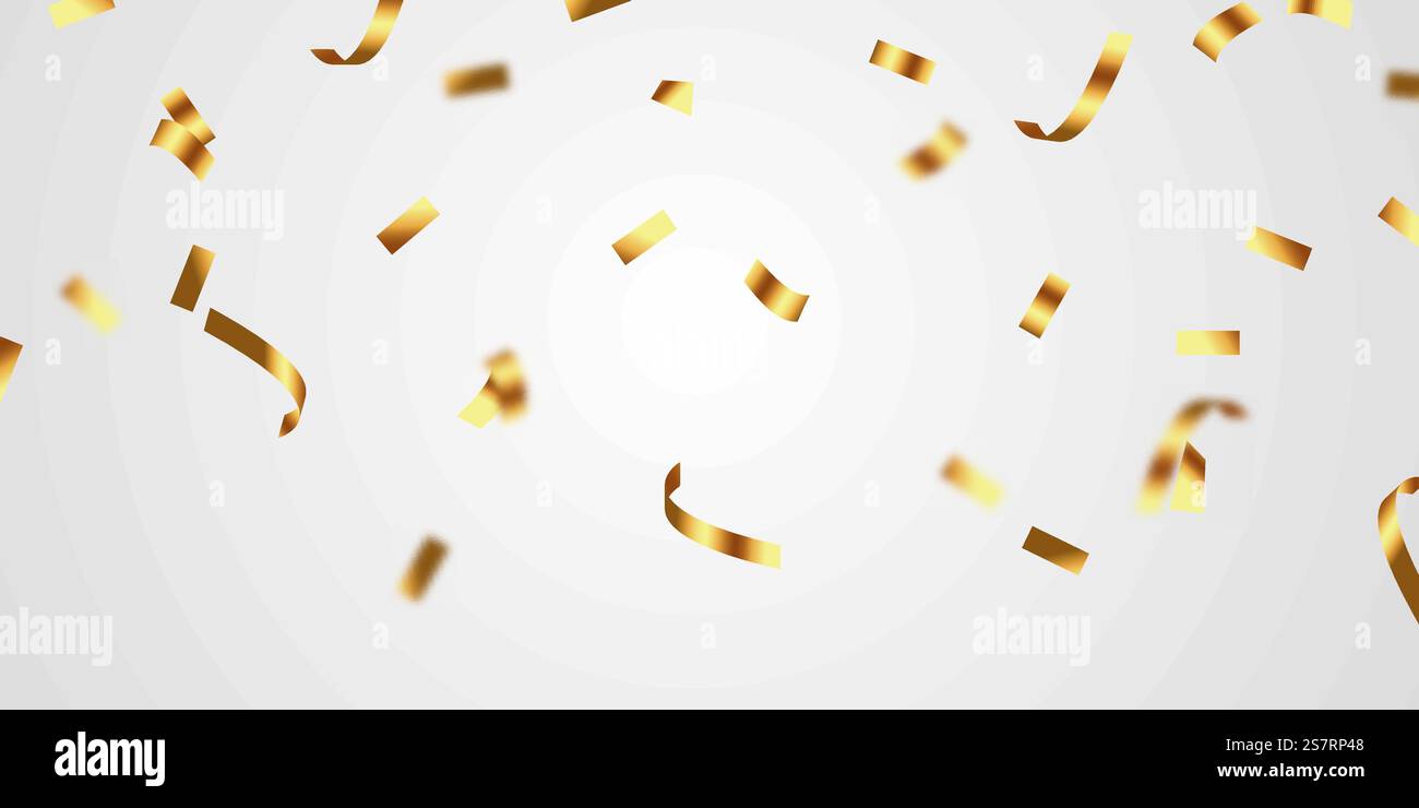 Golden confetti and zigzag ribbon falling from above streamer, tinsel vector Stock Vector Image ...