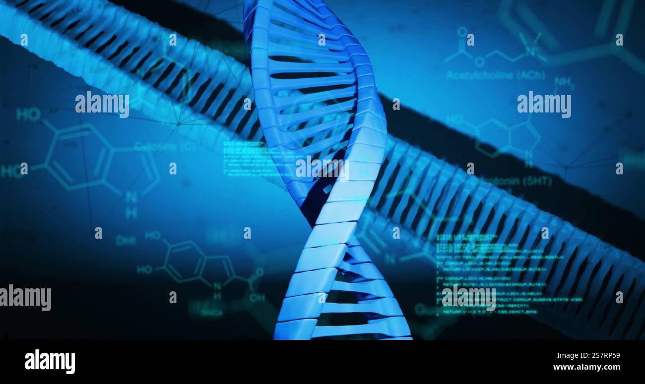 Image of dna strand and scientific data processing Stock Photo - Alamy