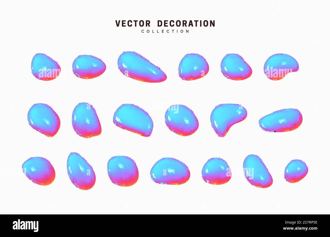 Liquid 3d Shapes with hologram gradient in color. Set isolated liquid ...