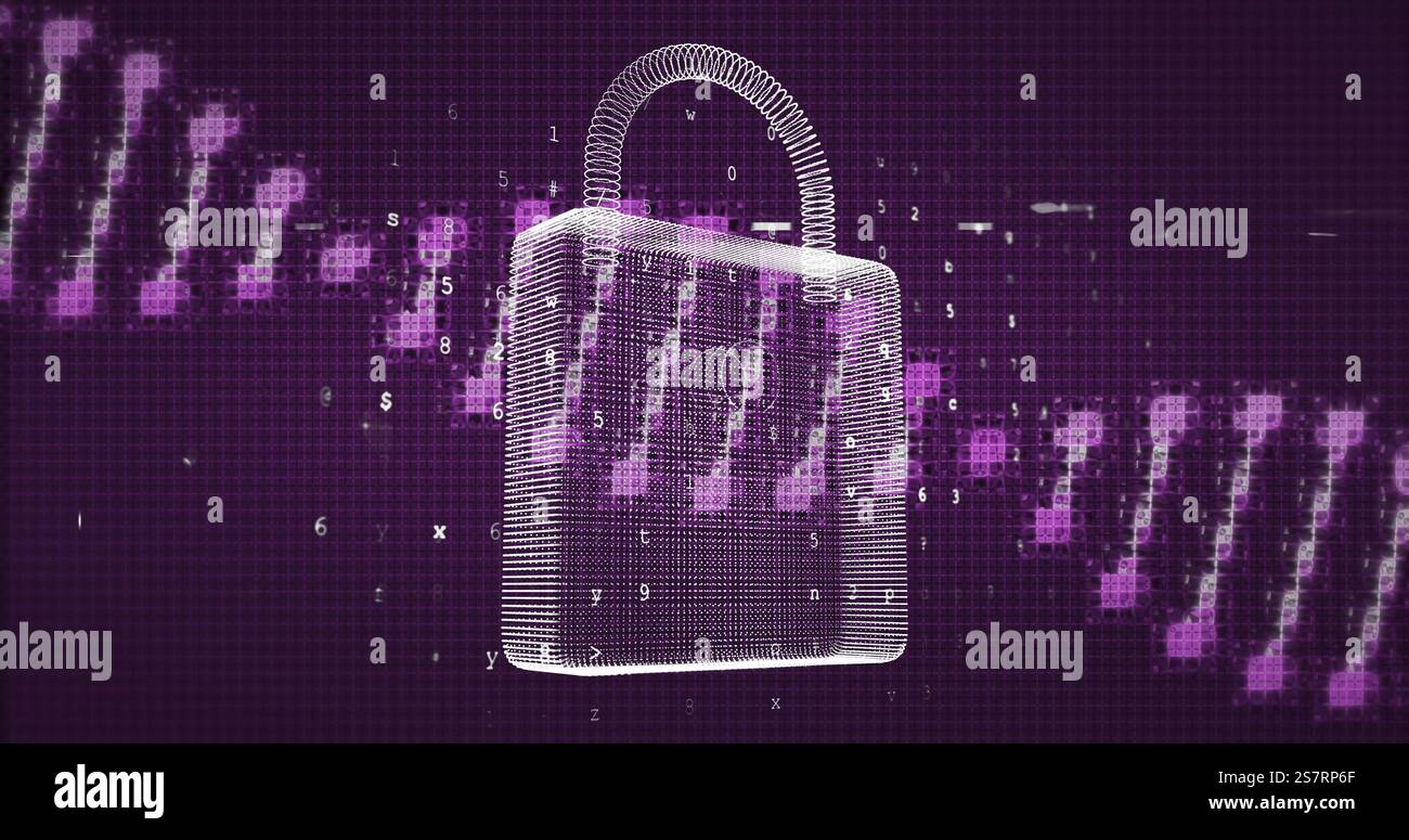 Image of dna strand, scientific data processing over padlock Stock ...