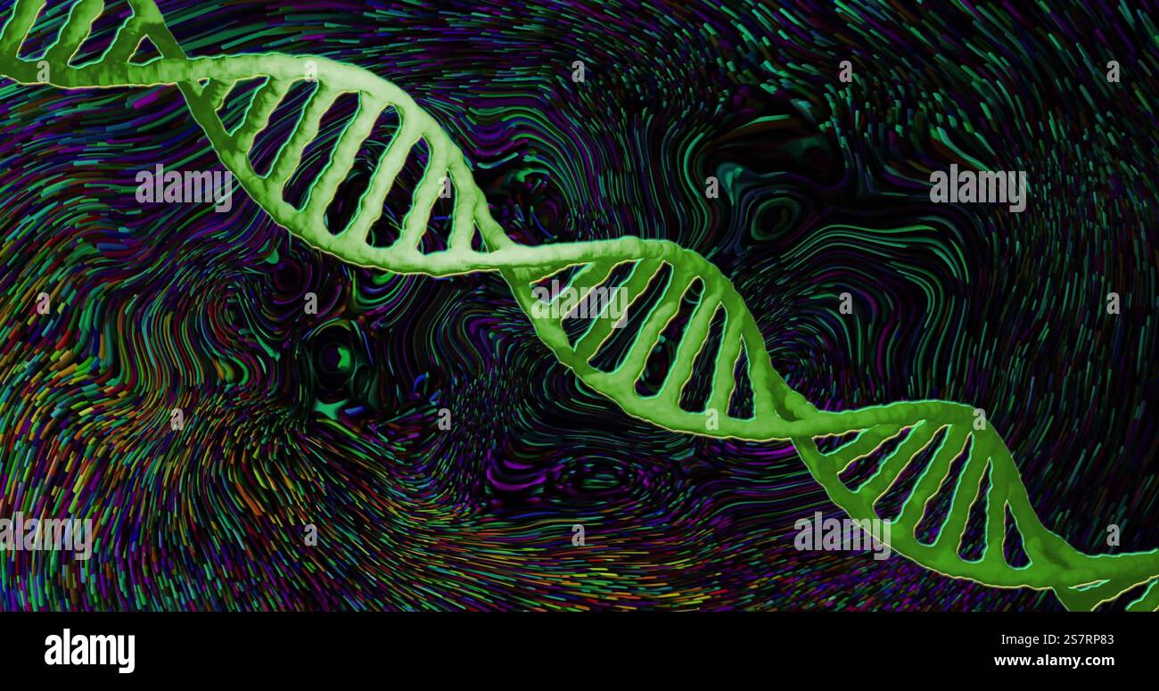 Image of dna strand over colourful shapes moving Stock Photo - Alamy
