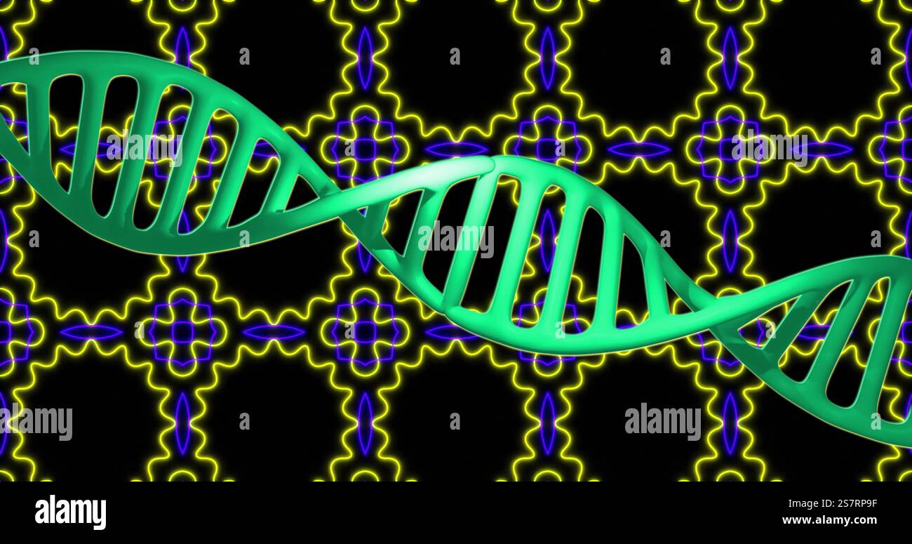 Image of dna strand over colourful shapes moving Stock Photo - Alamy