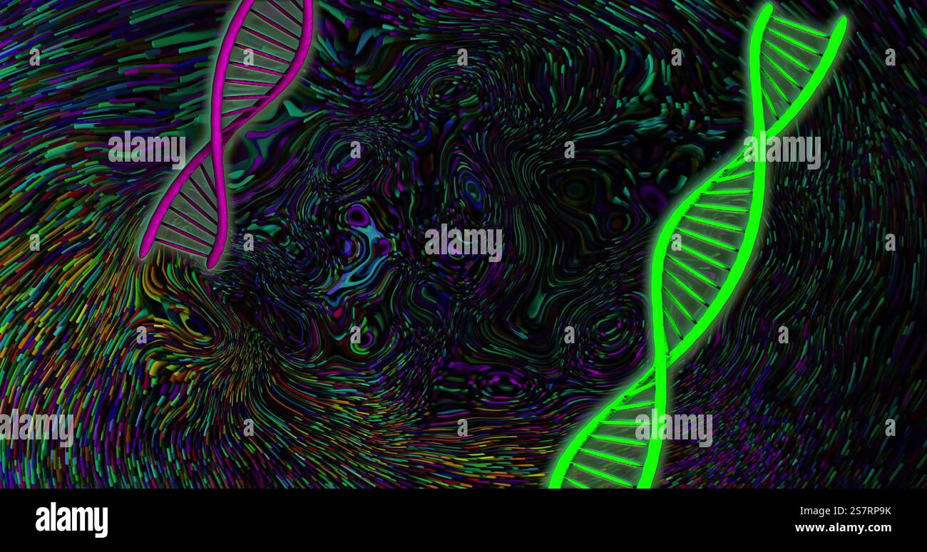 Image of dna strands over colourful shapes moving Stock Photo - Alamy