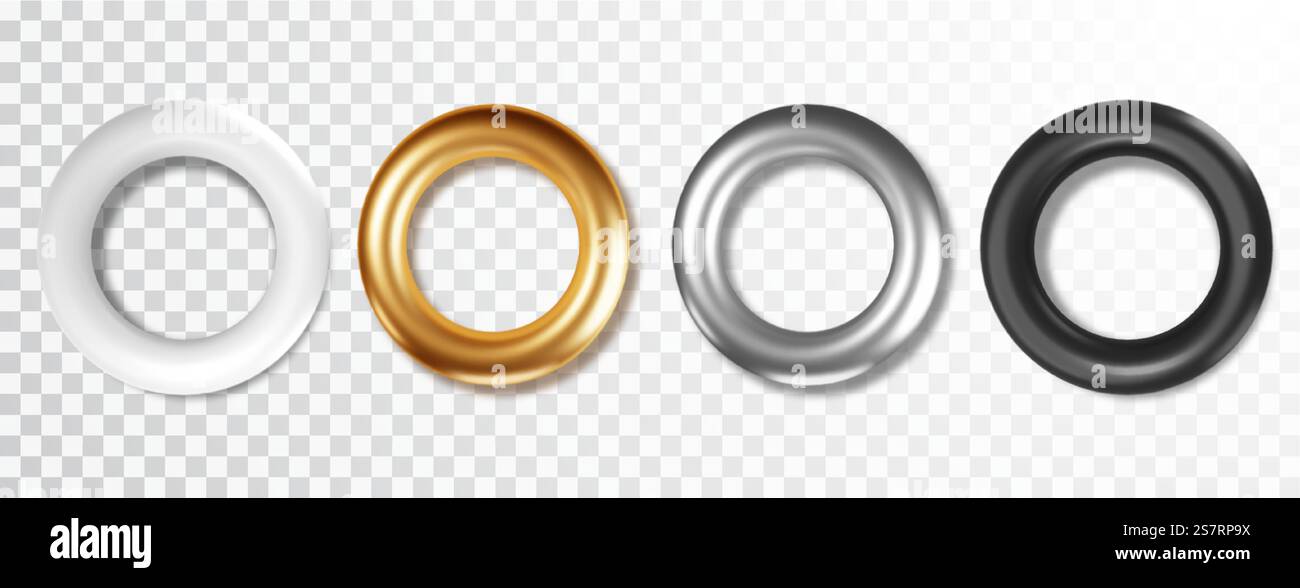 Silver and golden torus shapes set realistic hi-res stock photography ...