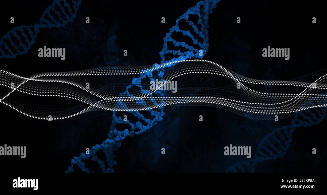 Image of white spots over dna strand Stock Photo - Alamy