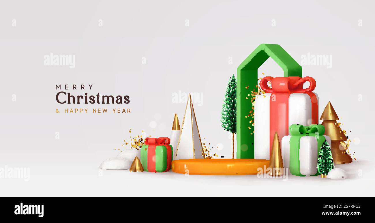 Christmas and New Year festive round podium studio. Realistic 3d design ...