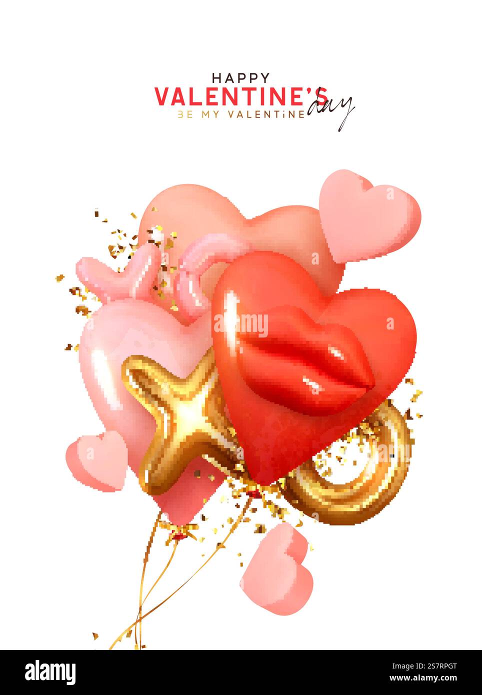 Valentine’s Day Background. Pink and Red balloons in shape of hearts ...