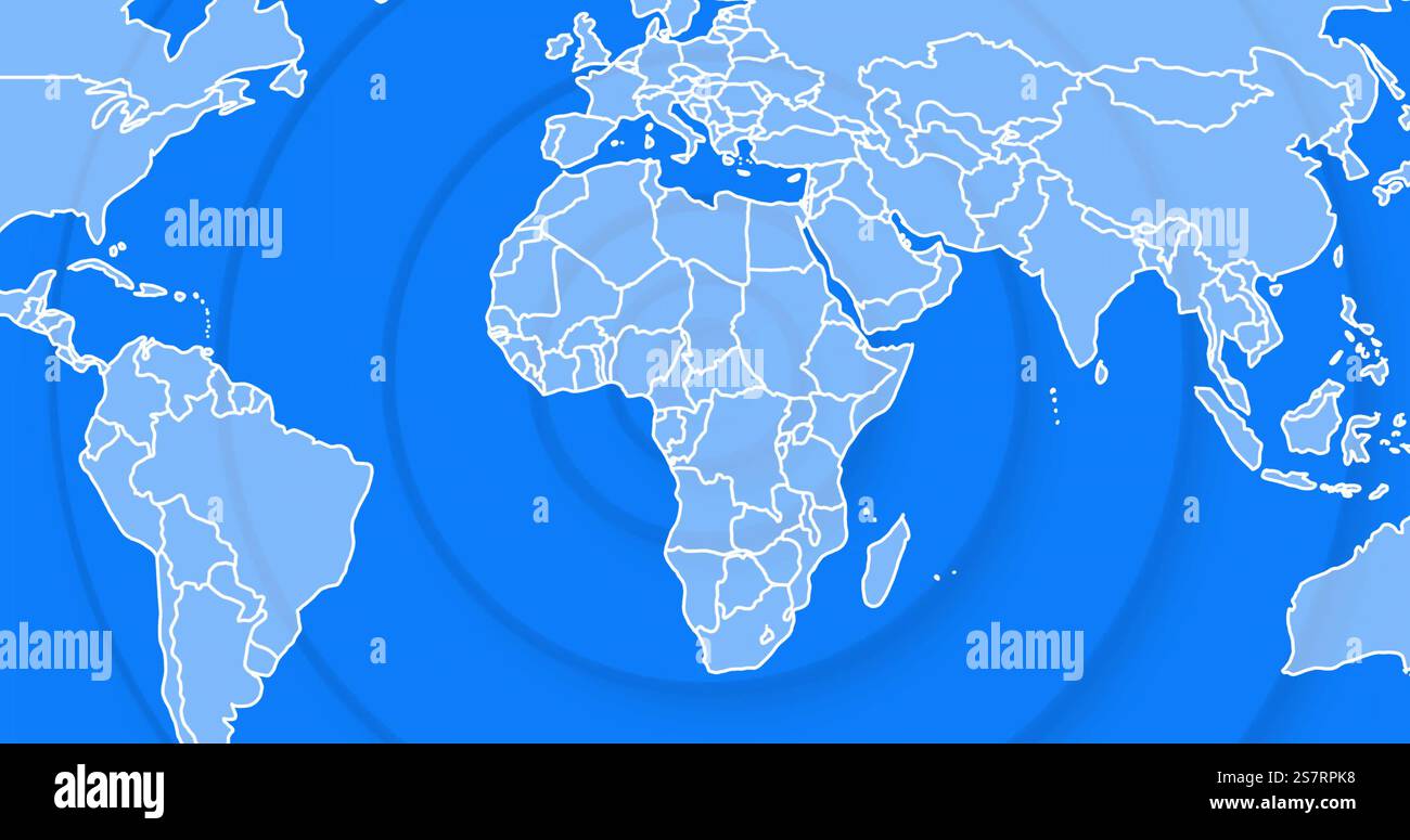 World map image with country borders over blue background with ...