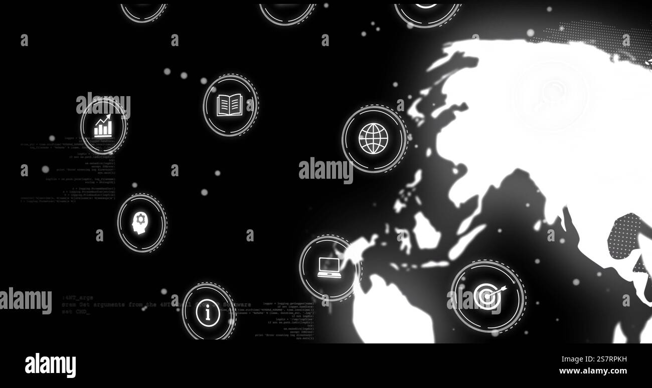 Digital icons and data processing over rotating globe image Stock Photo - Alamy