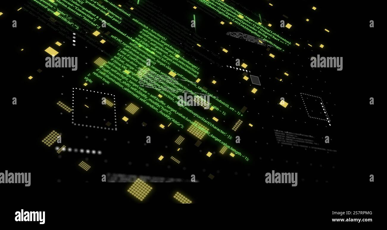 Yellow data blocks and text image over black background Stock Photo - Alamy