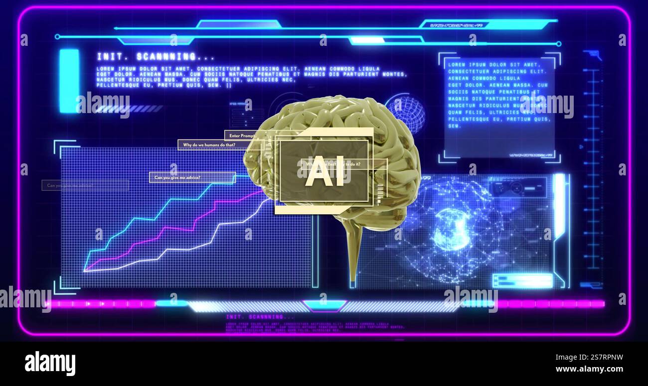 AI text over brain and data charts in futuristic image Stock Photo - Alamy