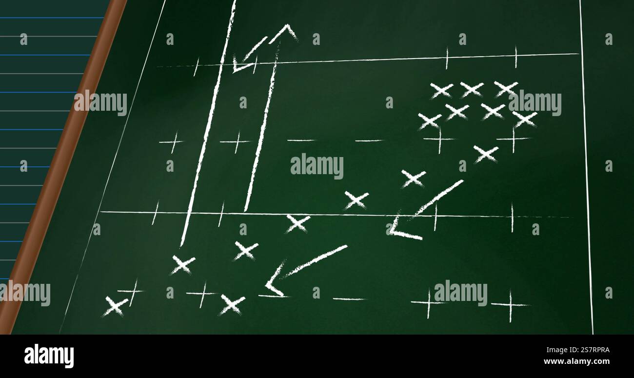Football strategy diagram image over green chalkboard background Stock ...