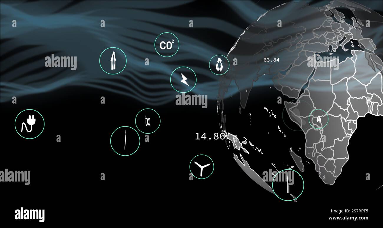 Global energy and environmental data image over rotating Earth with ...