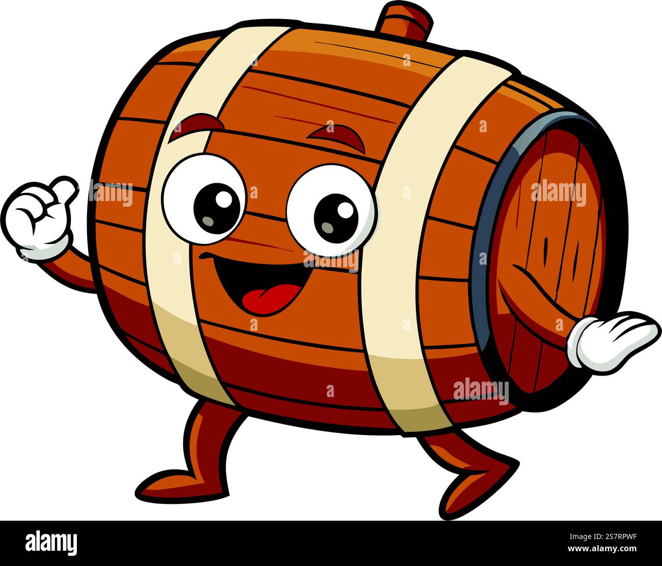 Animated wooden barrel mascot with happy expression and playful design ...