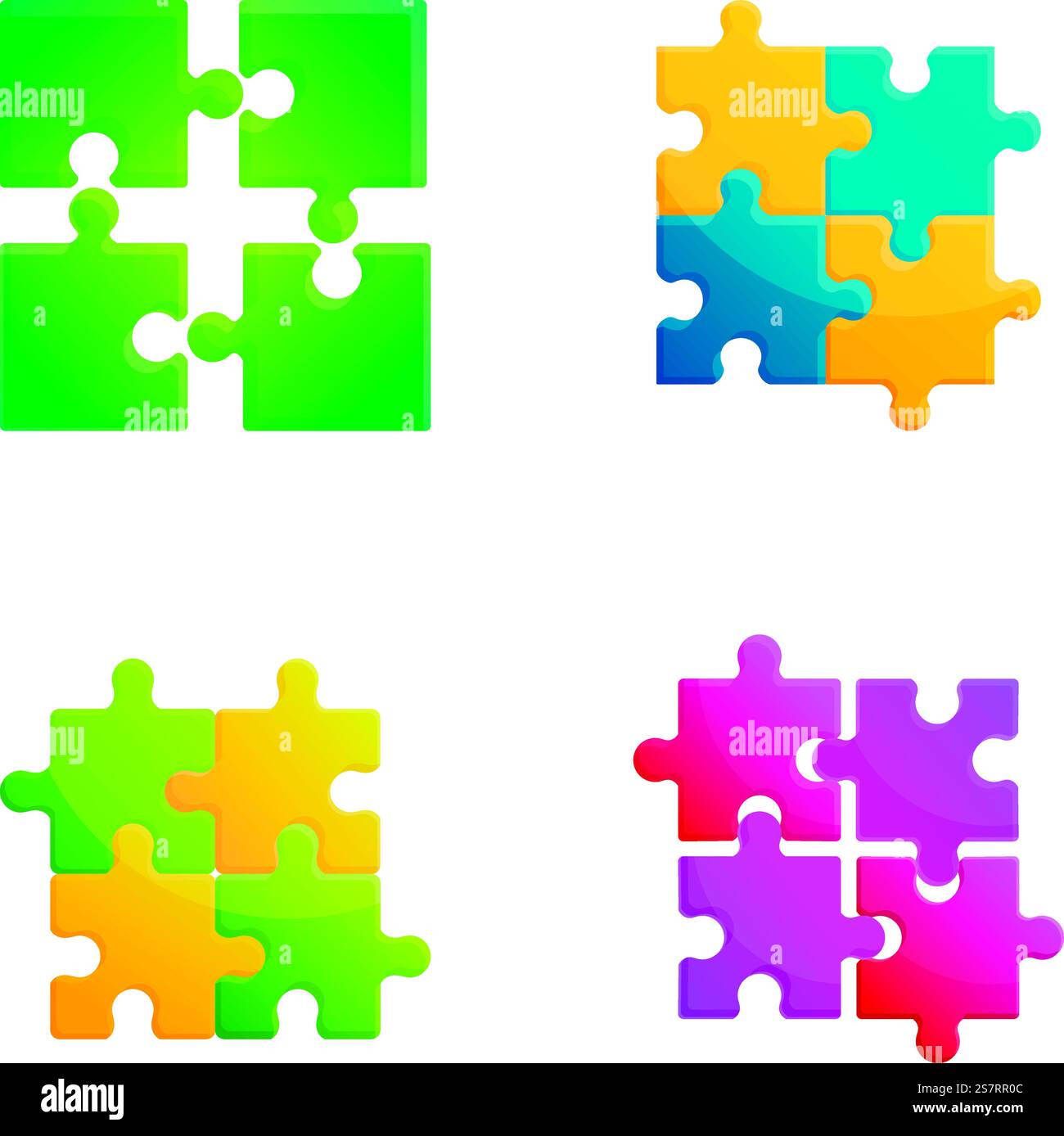 Puzzle icons set cartoon vector. Bright colorful puzzle. Teamwork ...