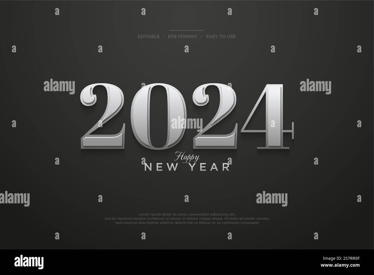 Classic 2024 number design. Silver metallic color for happy new year ...
