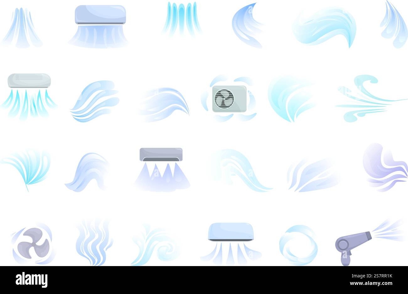 Cold air flow icons set cartoon vector. Wind air effect. Breeze wave ...