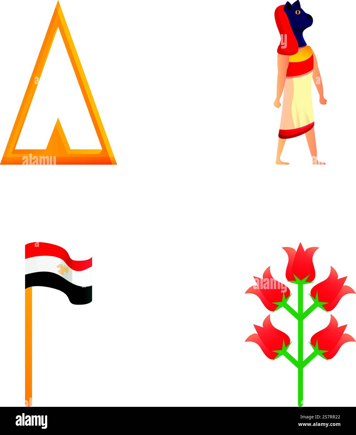 Egypt symbol icons set cartoon vector. Egyptian deity, country flag and ...
