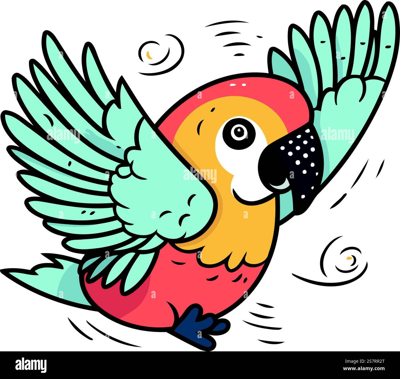 Cute cartoon parrot flying in the sky. Vector illustration Stock Vector ...