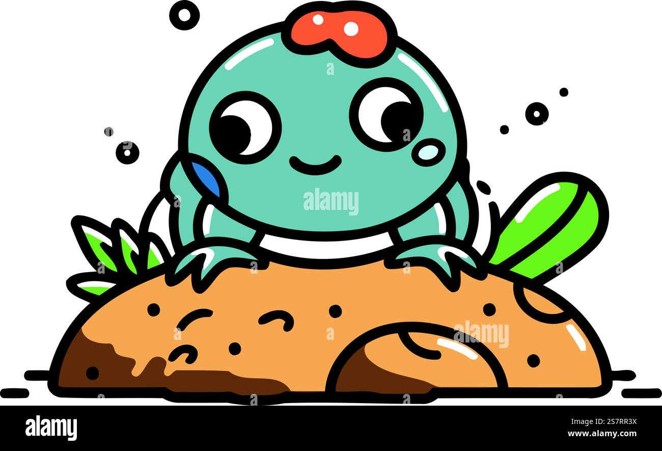 Cute cartoon frog in the sand. Vector illustration isolated on white ...
