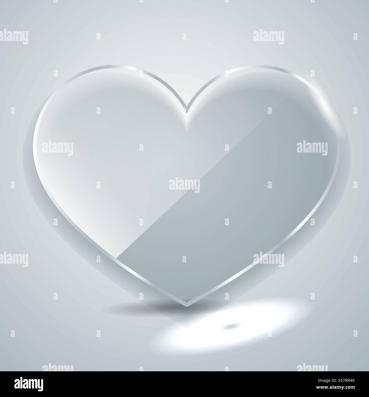 Glass flat heart with shadow and glare isolated on a gray background ...