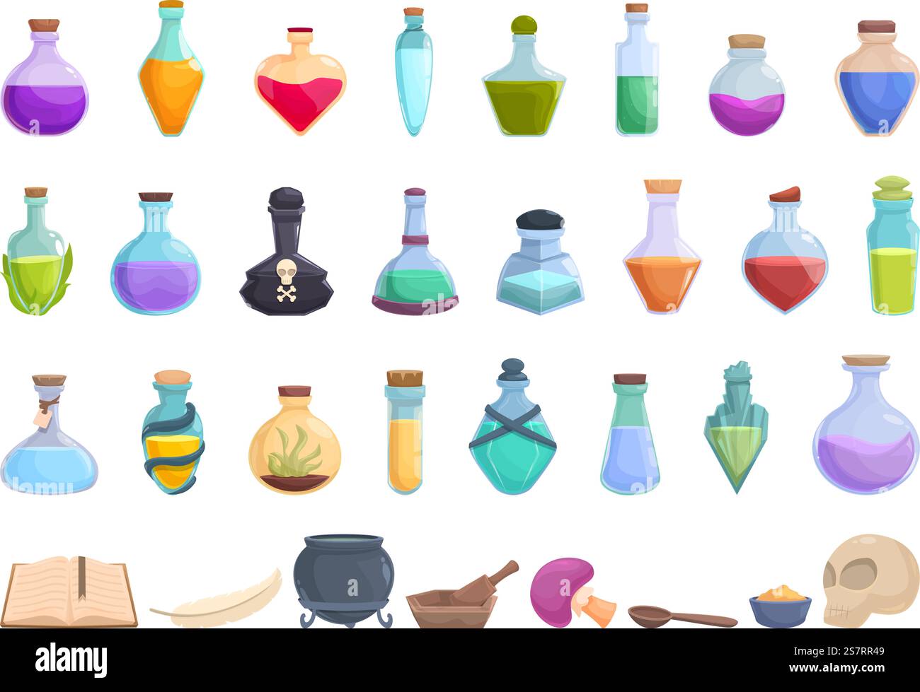 Magic elixir icons set cartoon vector. Glass flask jar. Poison game ...