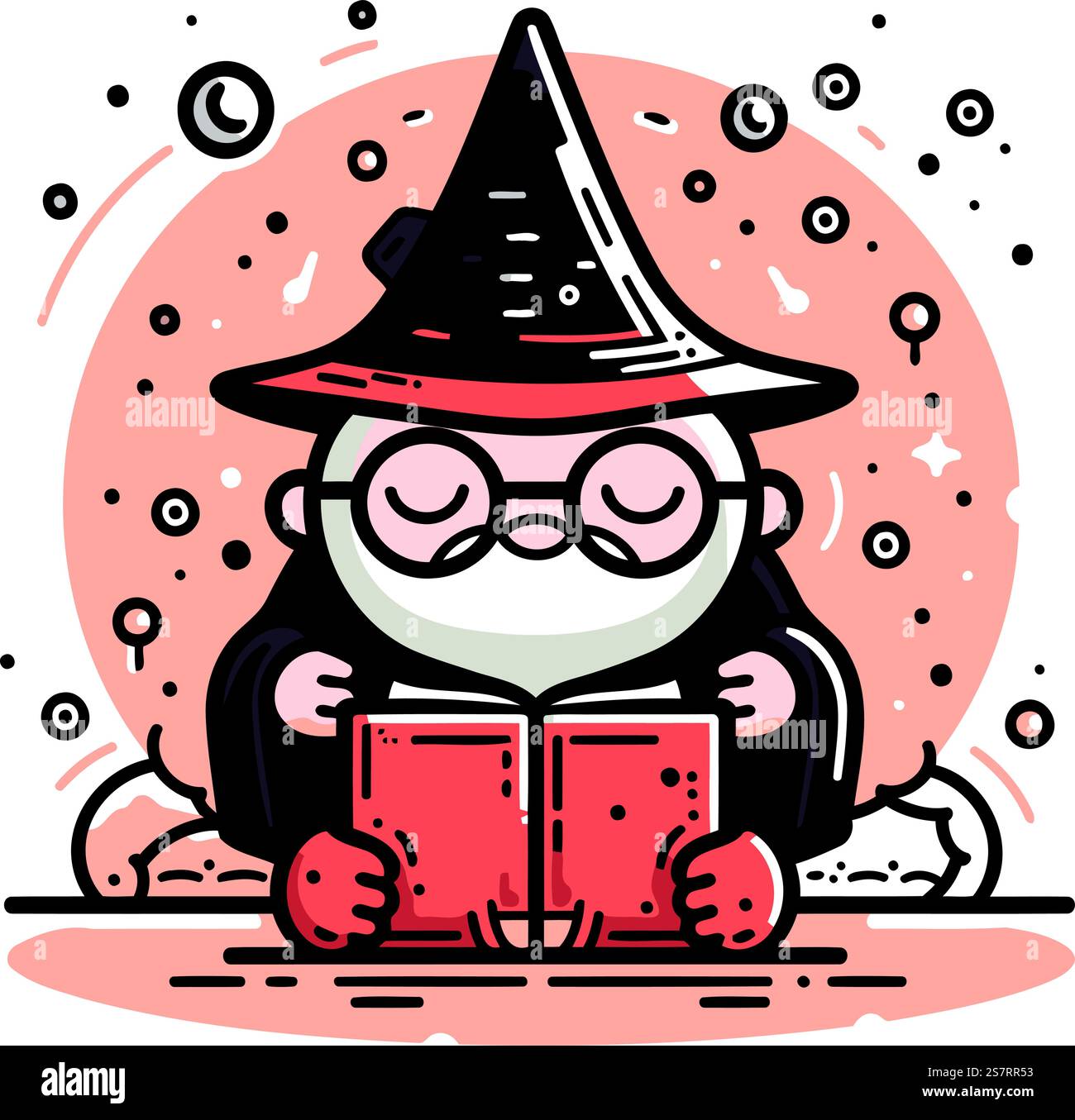 Vector illustration of Wizard reading a book. Cute cartoon style Stock ...