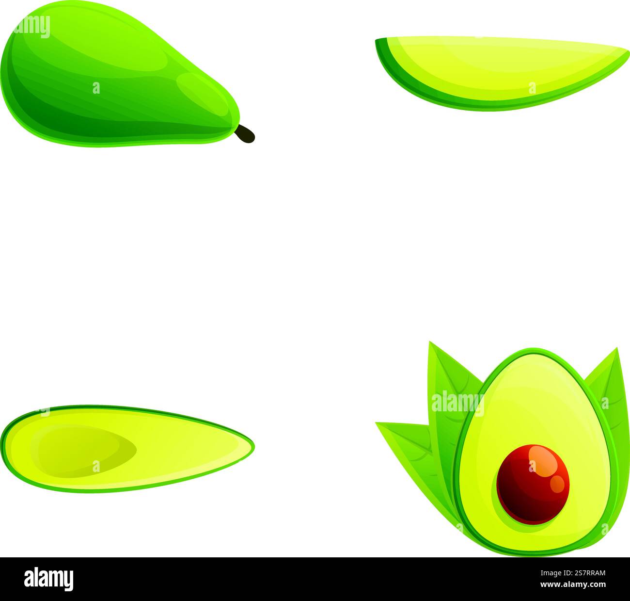 Avocado icons set cartoon vector. Whole and cut in half avocado with ...
