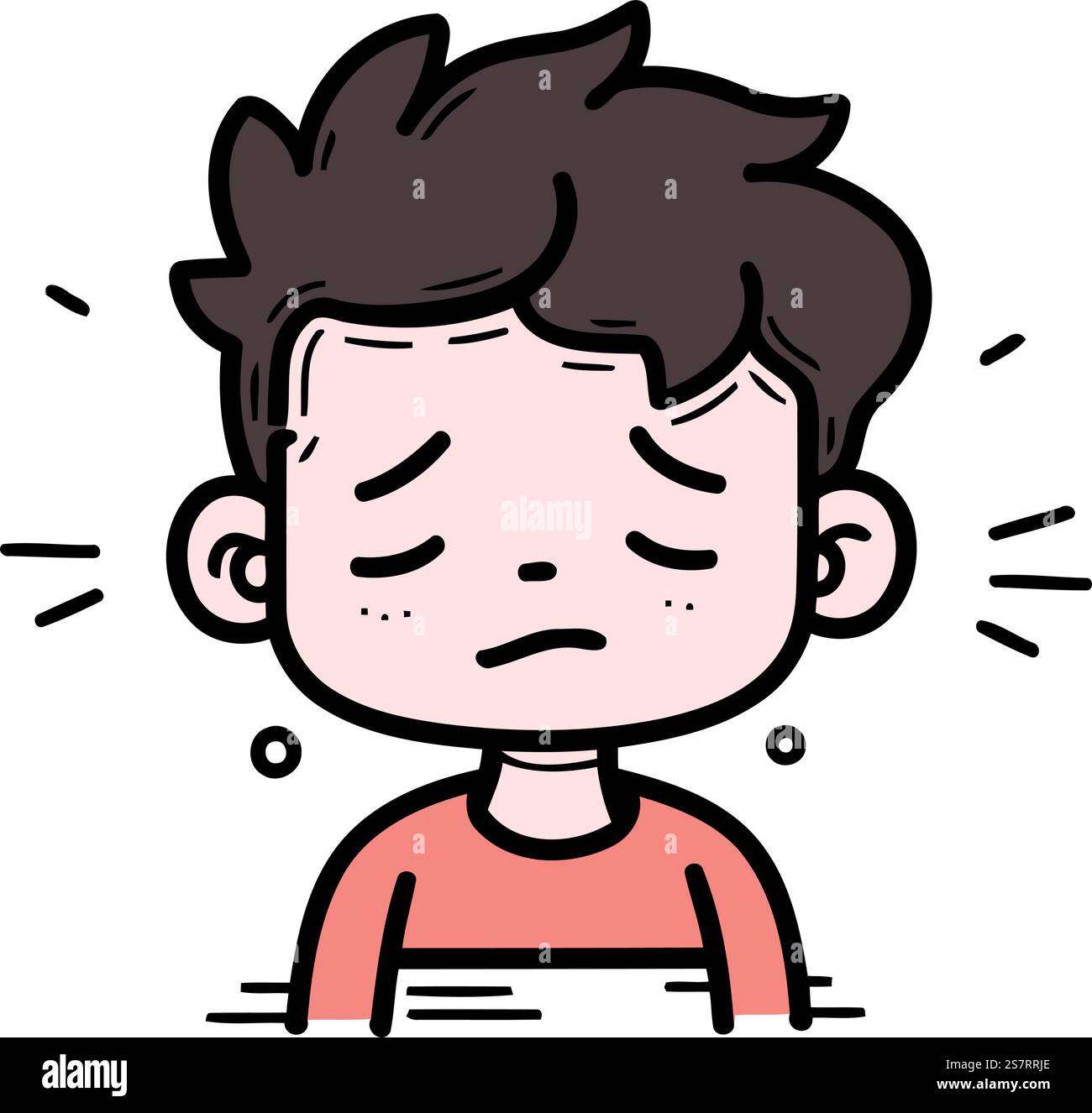 Vector illustration of a boy feeling sad. Line art style design Stock ...