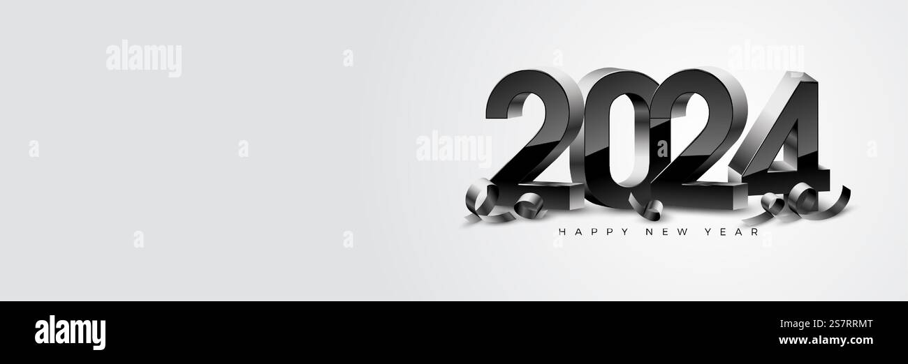 Happy new year 2024 number design. With shiny 3d black colored numbers ...