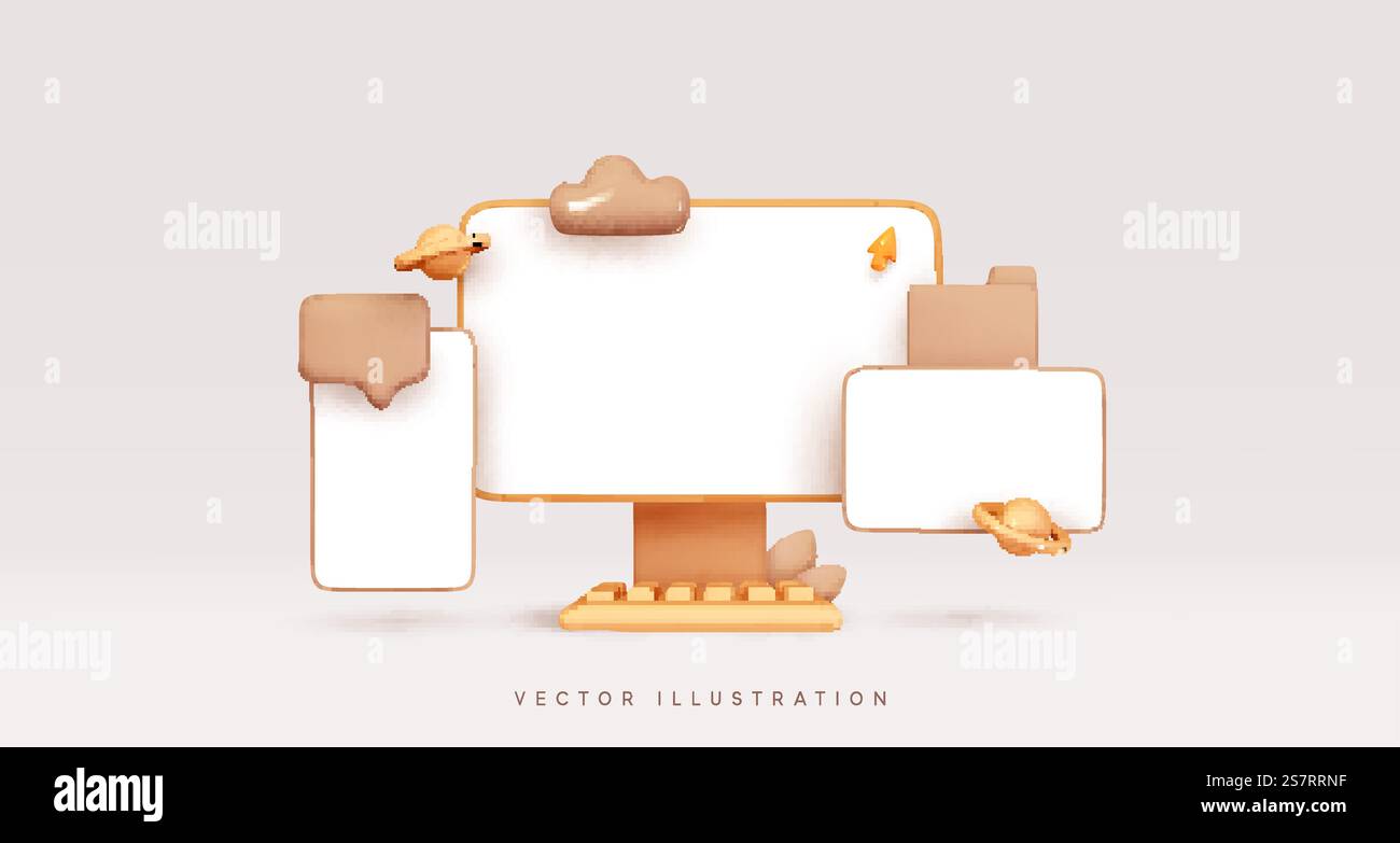 Screen device mockup. Mock up Desktop computer, blank screen monitor ...