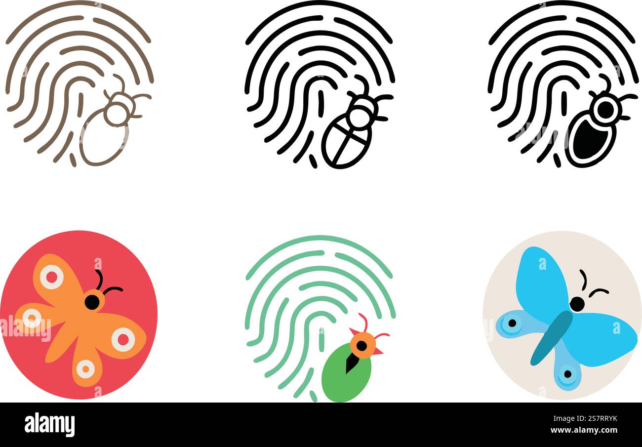 Creative fingerprint and insect illustrations, combining unique ...