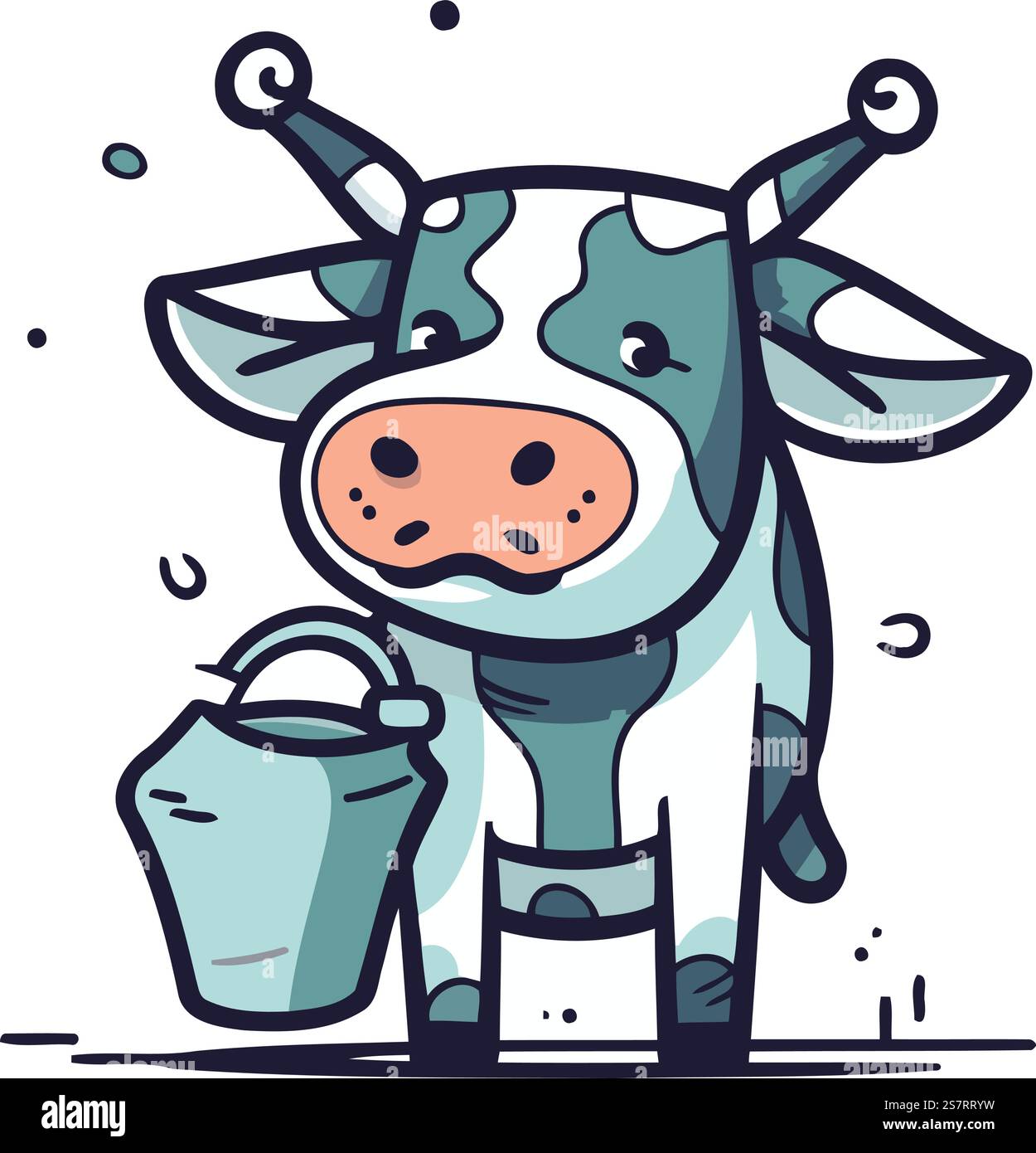 Cute cartoon cow with bucket and watering can. Vector illustration ...
