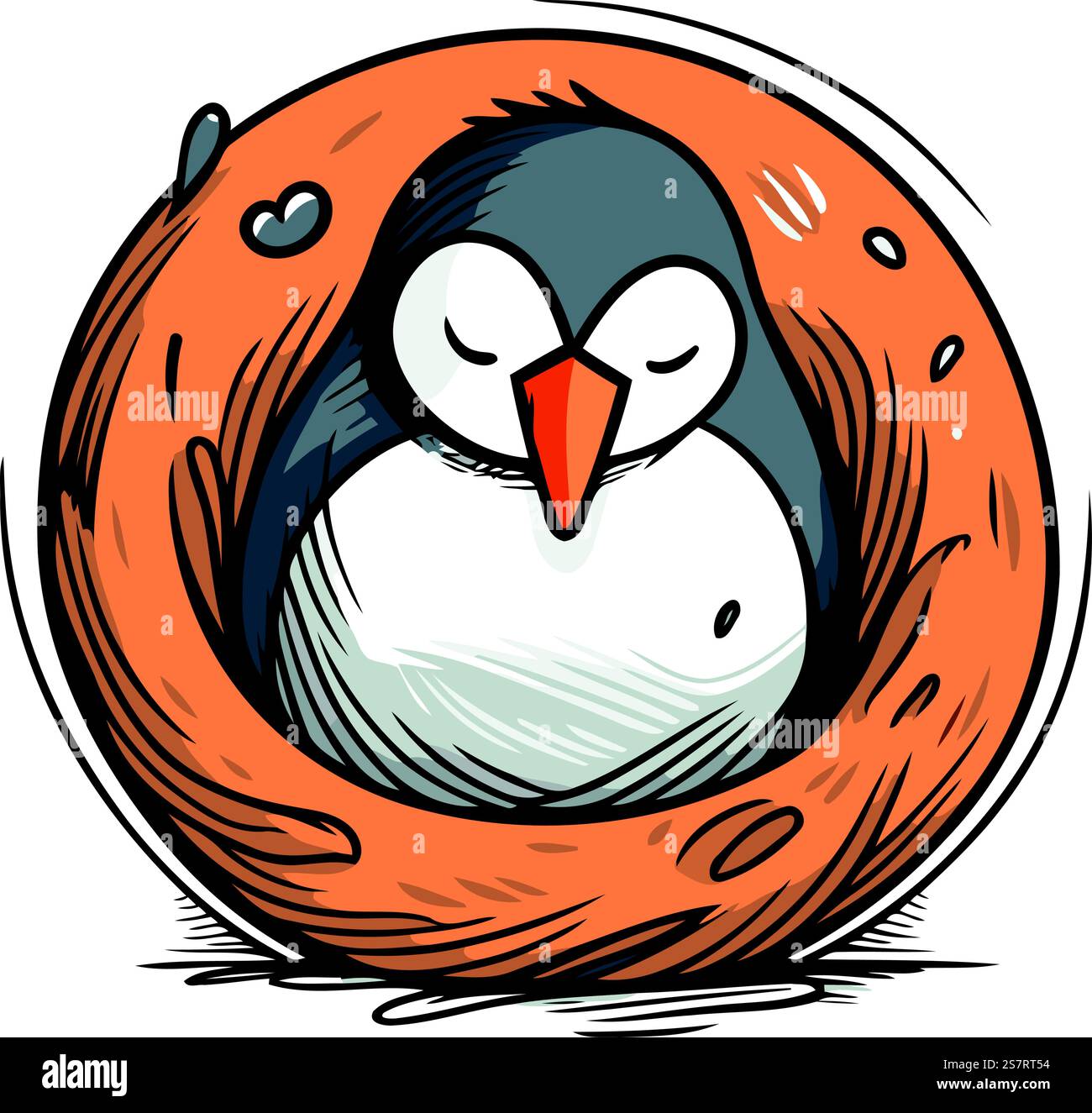 Cute penguin in the nest. Hand drawn vector illustration Stock Vector ...