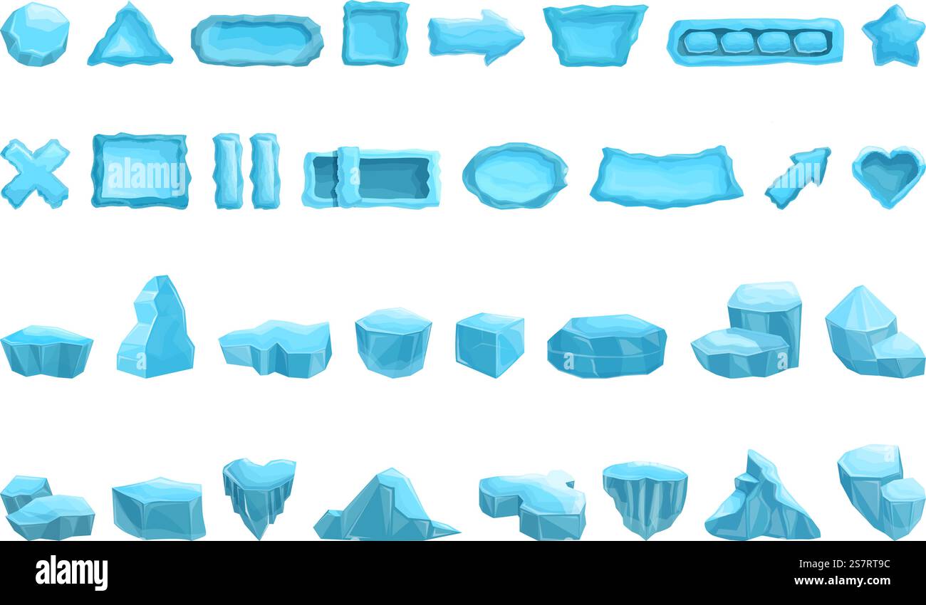 Ice blocks icons set cartoon vector. Floating cold arctic freeze. Slide ...