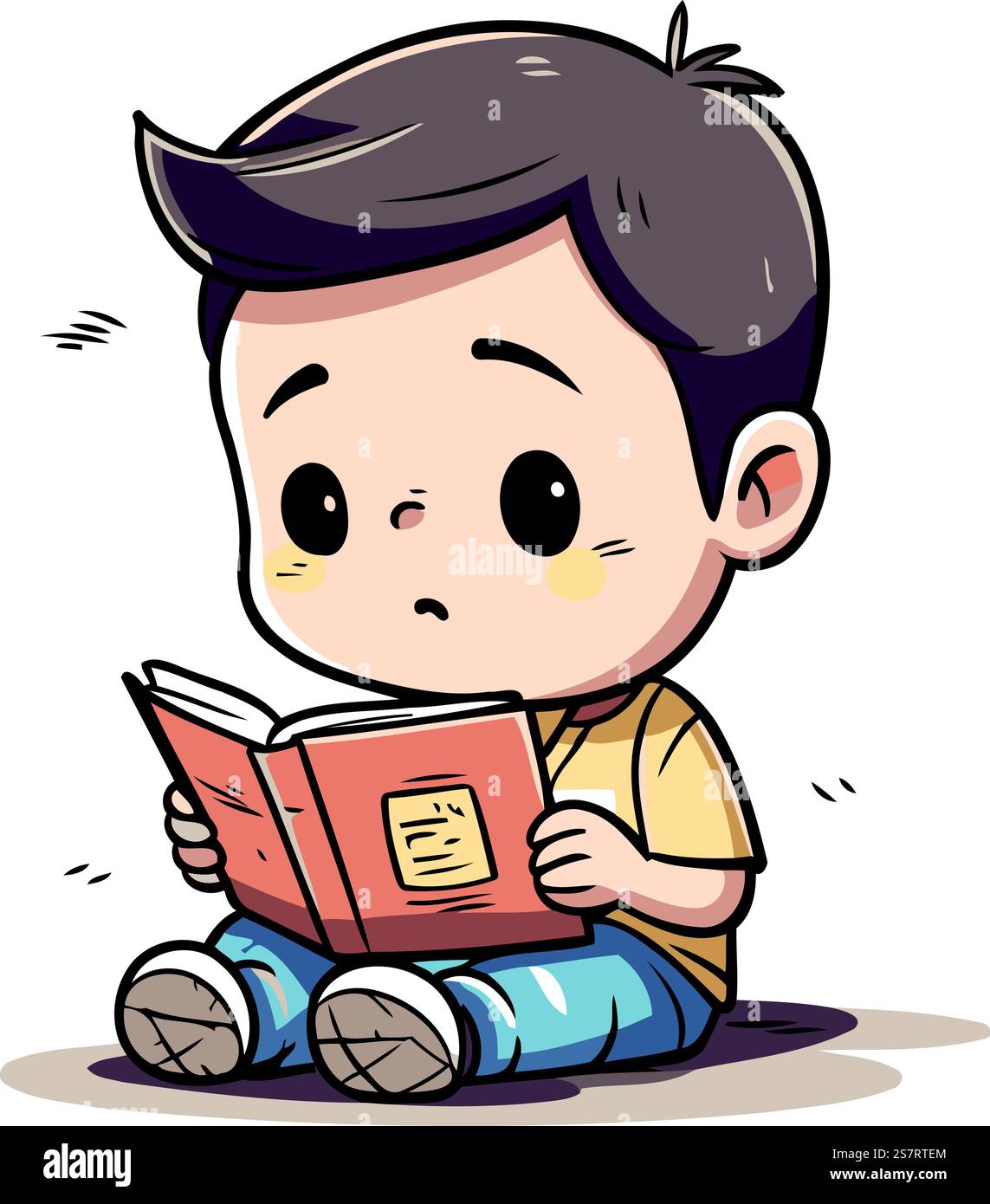 Cute little boy reading a book. Vector illustration in cartoon style ...