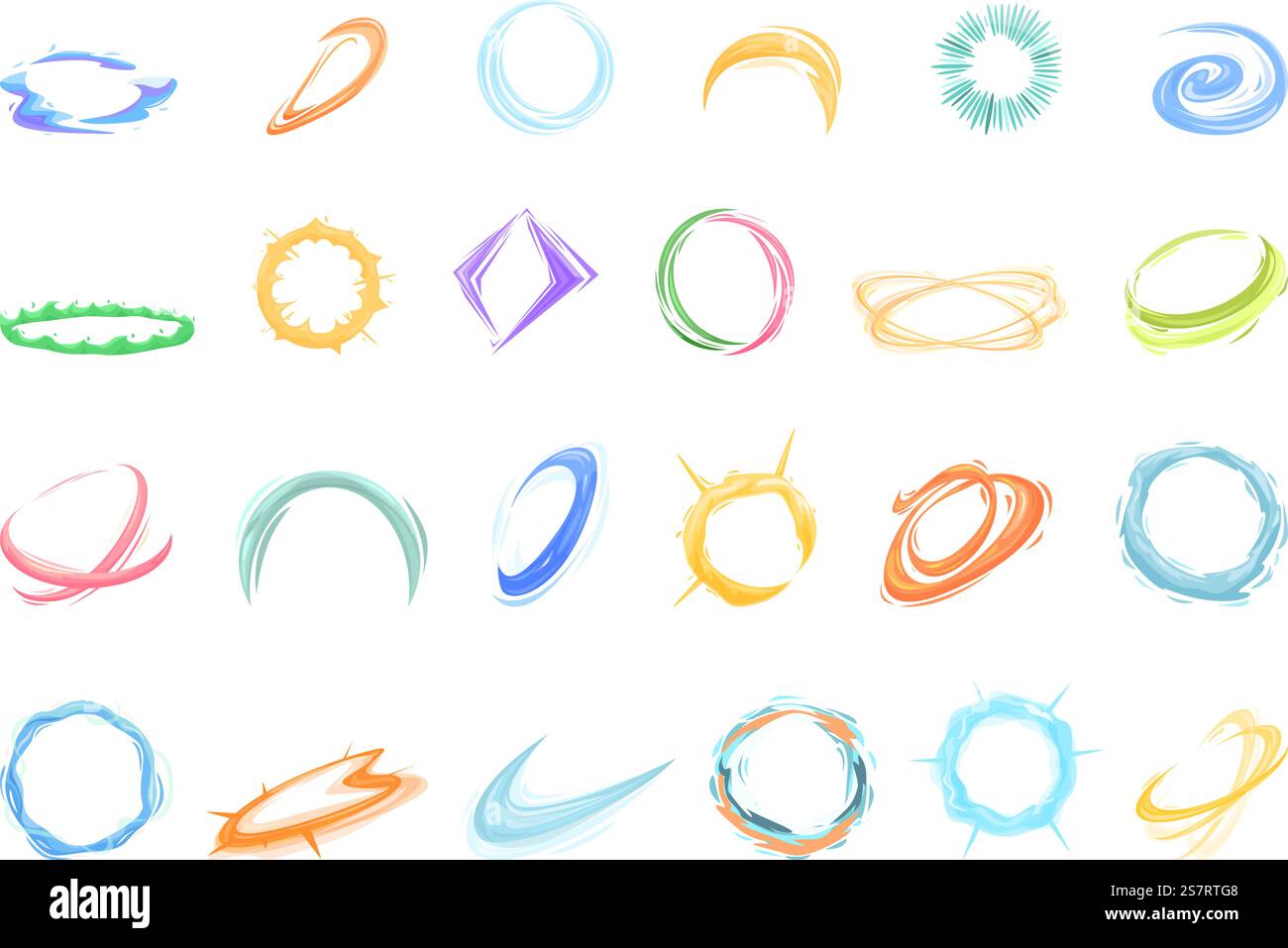 Ring energy flare icons set cartoon vector. Magic light glow. Effect ...