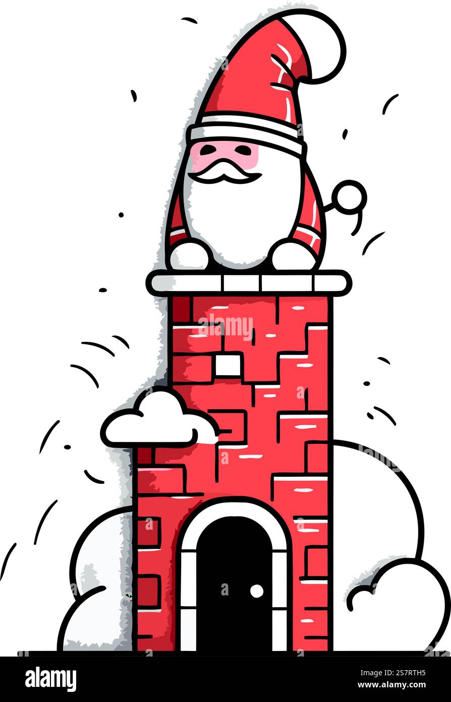 Santa Claus standing on the chimney. Vector illustration in cartoon ...