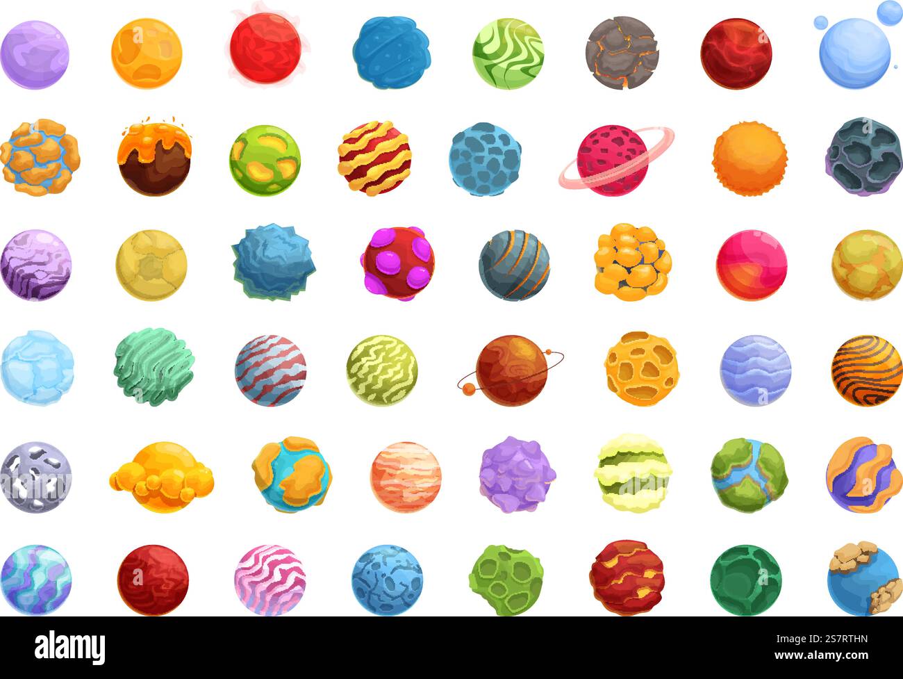 Alien planet for game icons set cartoon vector. Fantasy alien planet ...