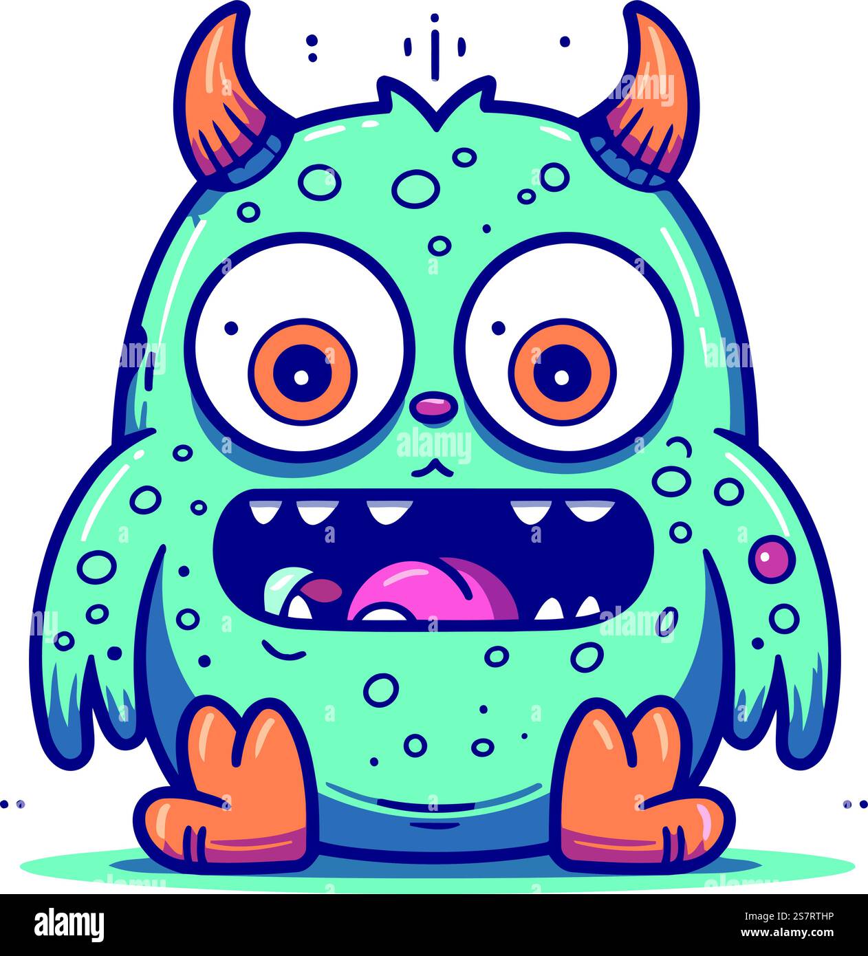 Funny cartoon monster. Vector illustration of a monster with horns ...