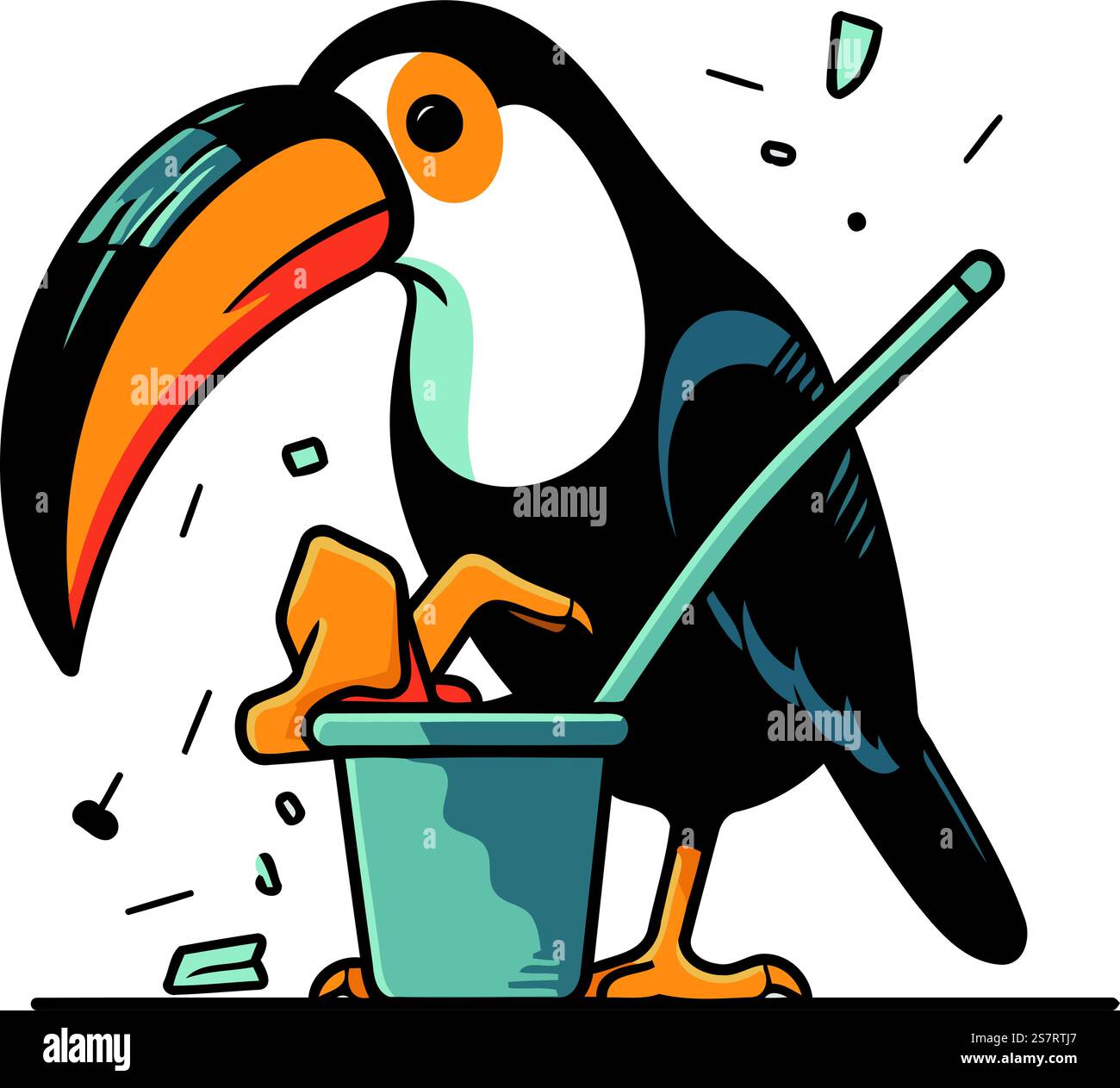 Toucan with a bucket of water. Cartoon vector illustration Stock Vector ...
