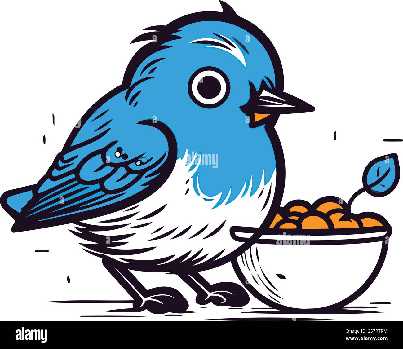 Blue bird with a bowl full of acorns. Vector illustration Stock Vector ...