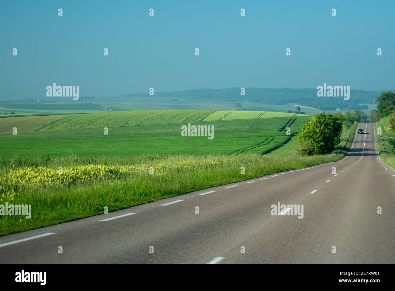 Driving car on national roads in Grand Est region in France ...