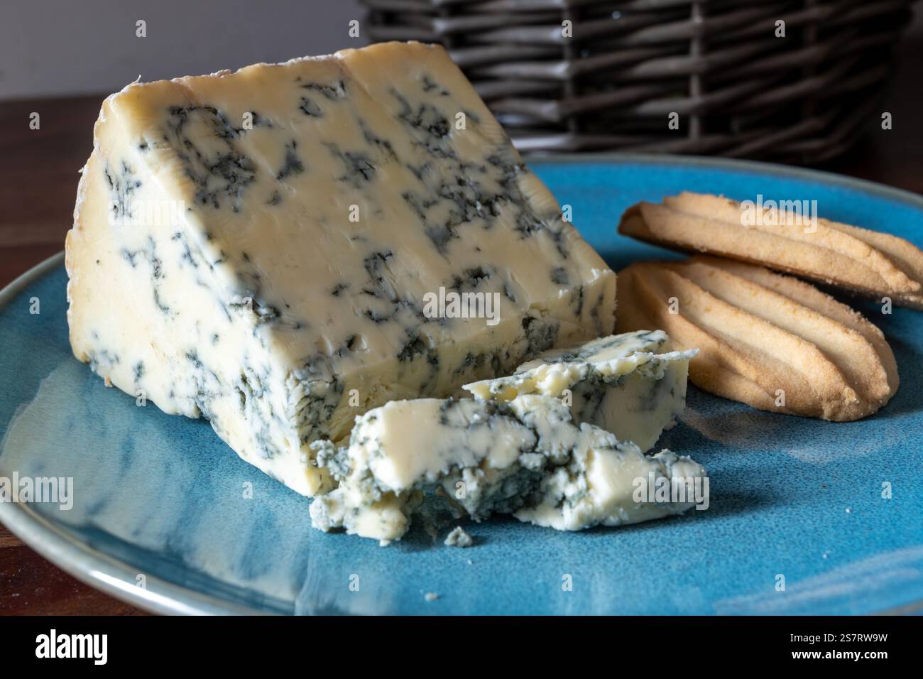 Cheese collection, English cow milk semi-soft, crumbly old stilton blue ...