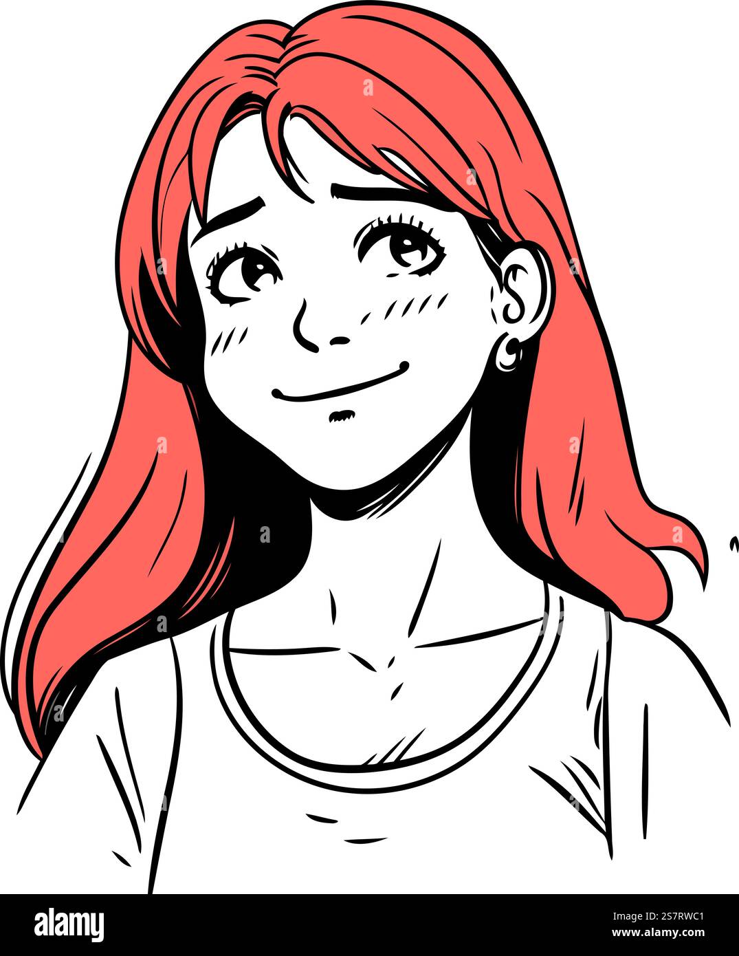 Cute girl with red hair. Vector illustration in sketch style Stock ...